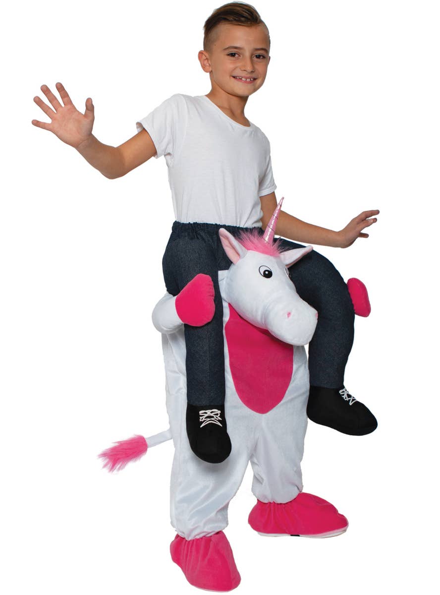 Pink & White Piggyback Unicorn Costume | Kids Unicorn Dress Up Costume