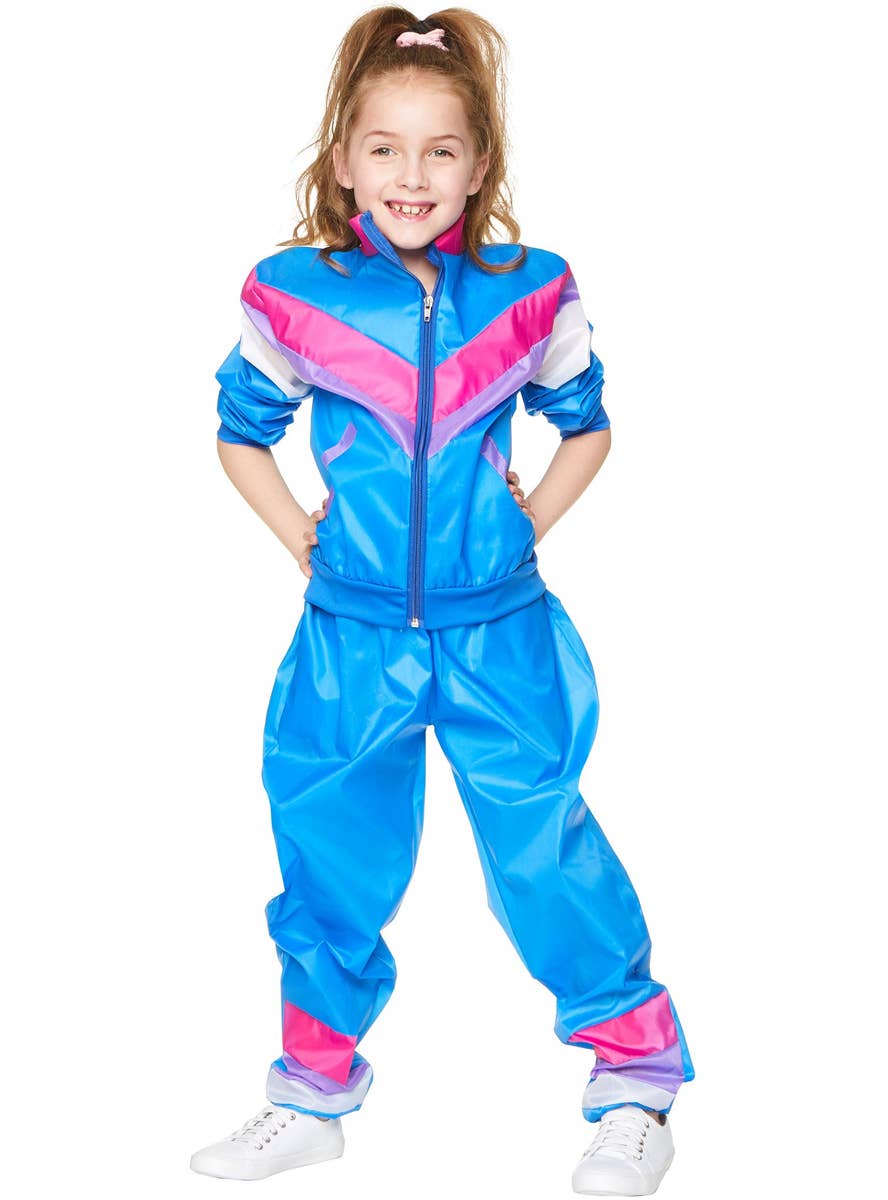 Girls Shell Suit Costume | Rad 80s Blue Parachute Tracksuit Costume