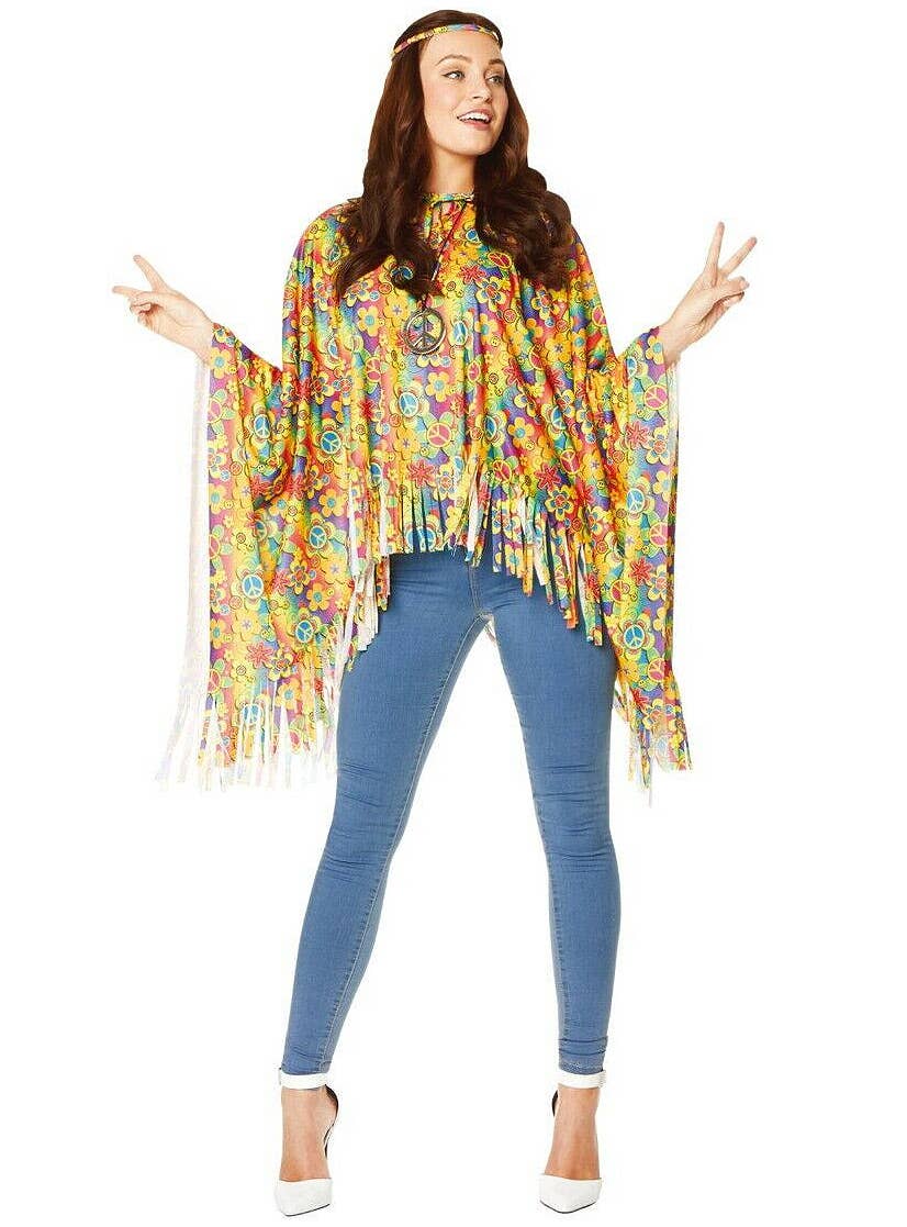 Womens 1960s Retro Hippie Costume Poncho | Womens 60s Costume