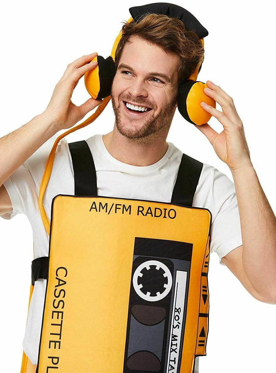 80s Walkman Costume | Adults Retro Yellow Cassette Player Costume