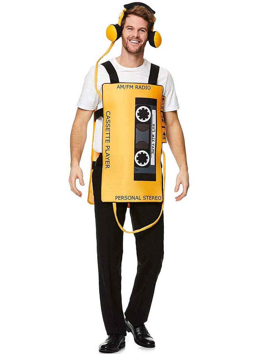 80s Walkman Costume | Adults Retro Yellow Cassette Player Costume