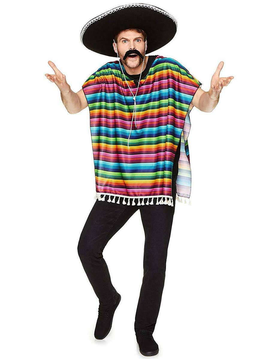 Striped Mexican Poncho Outfit | Rainbow Costume Poncho for Men