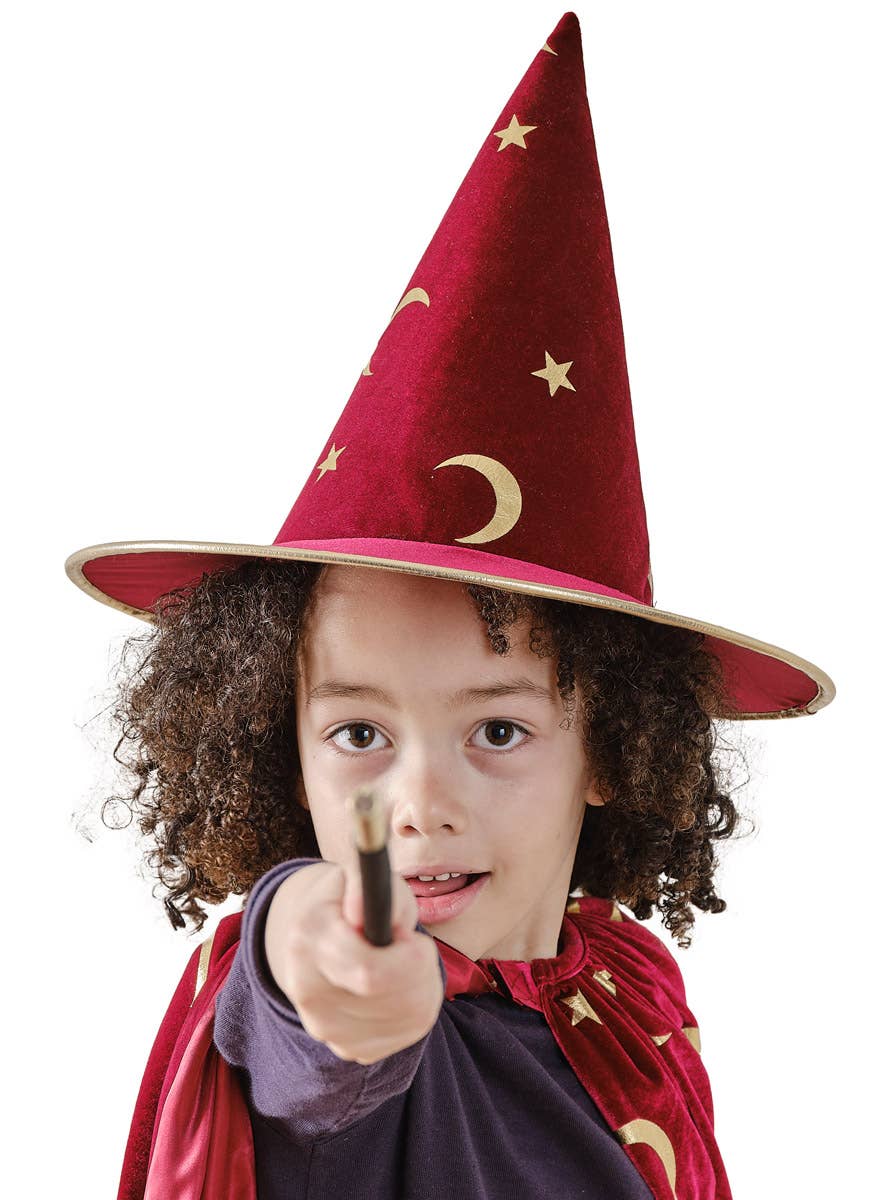 Kids Burgundy Velvet and Gold Magician Hat