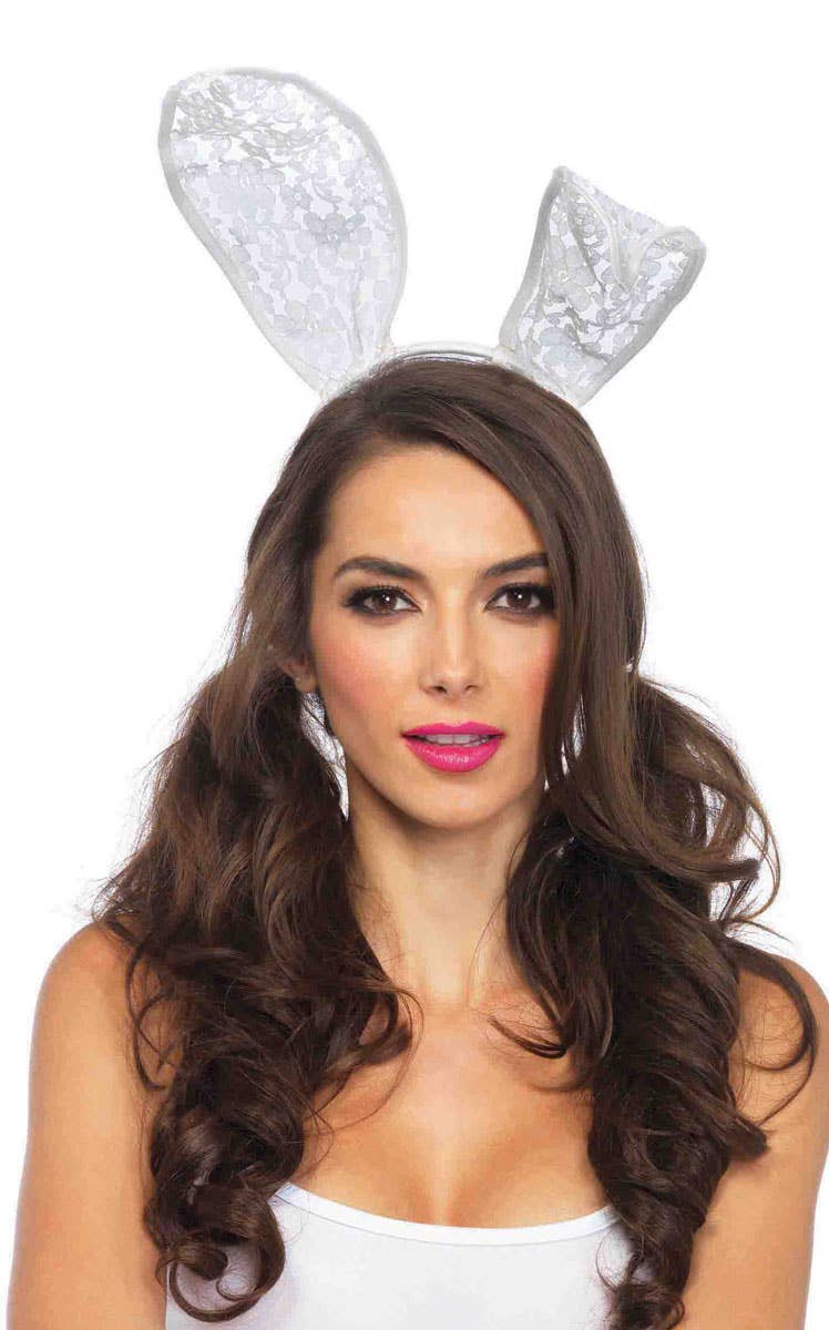 White Lace Bunny Ears | White Lace Rabbit Ears Costume Accessory