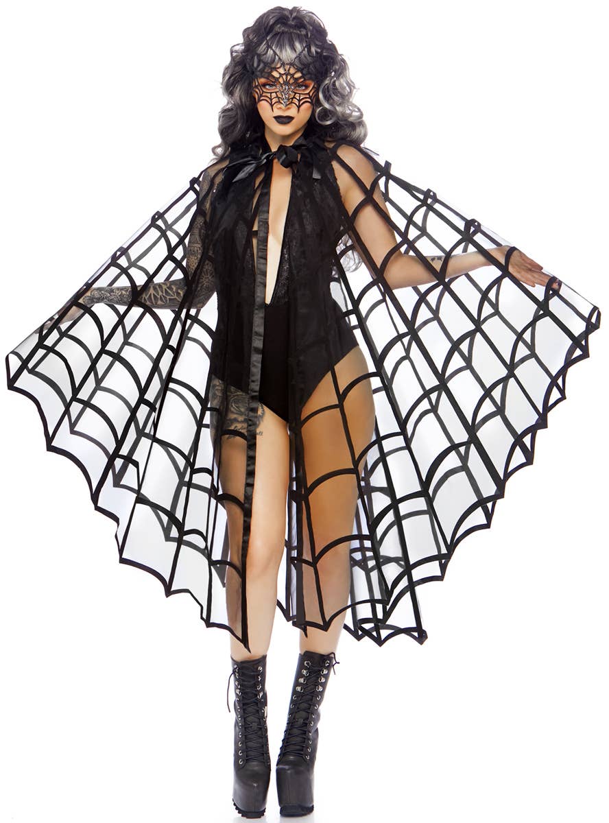 Velvet Flocked Spider Web Cape | Adults Black SpiderWeb Cape