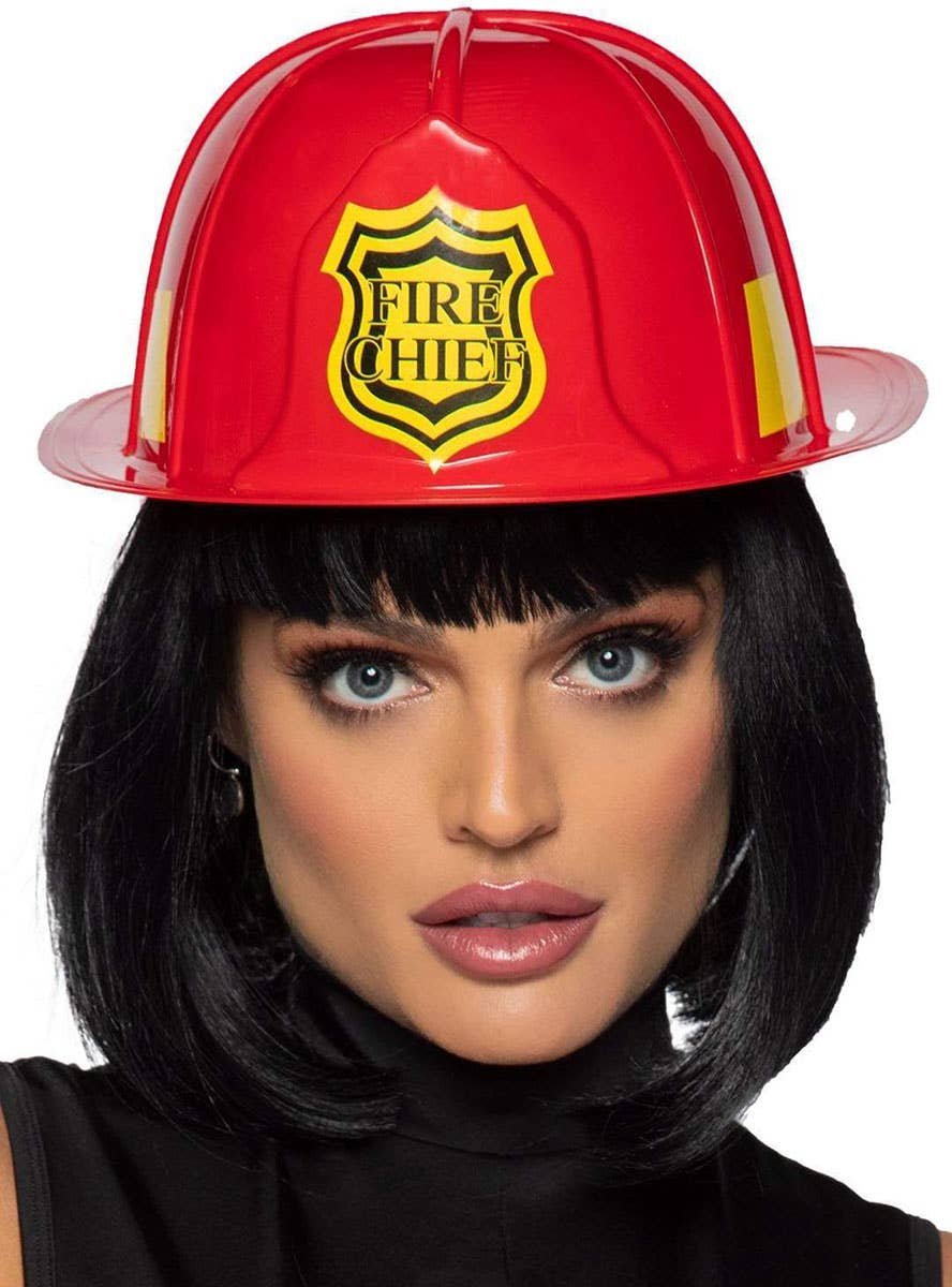 Womens Red Fire Fighter Hat | Deluxe Fireman Costume Helmet