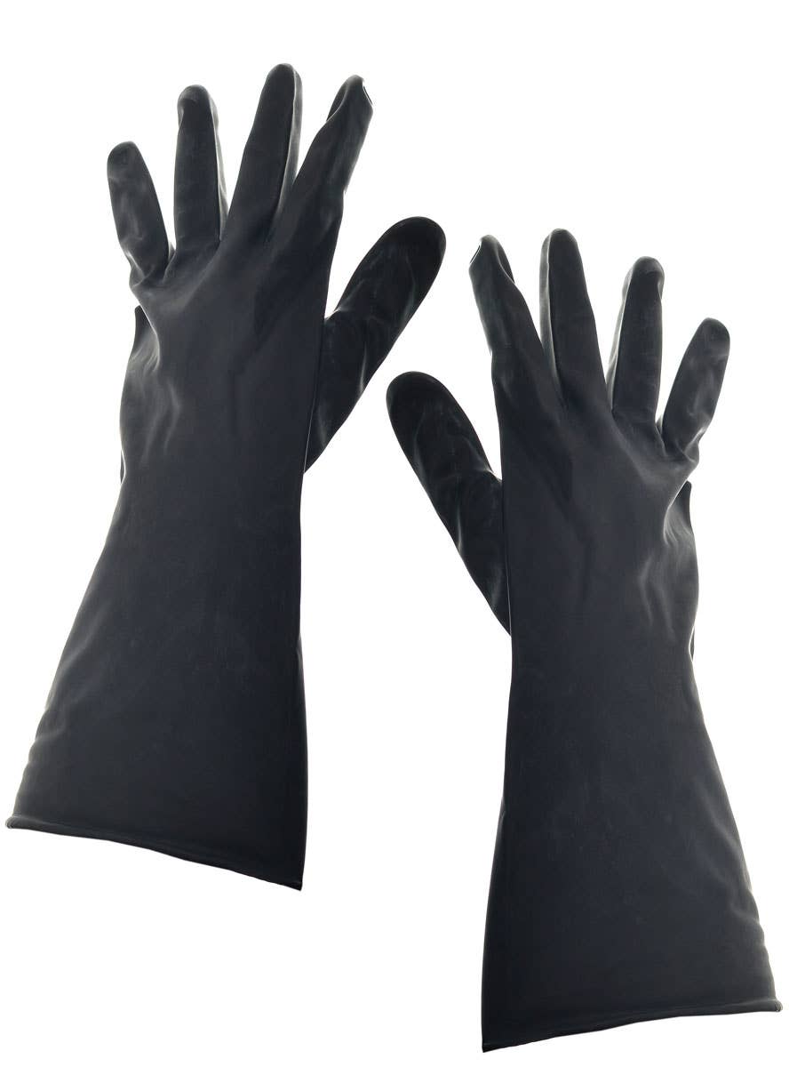 Villain Vinyl Mens Long Black Gloves | Mad Scientist Costume Gloves
