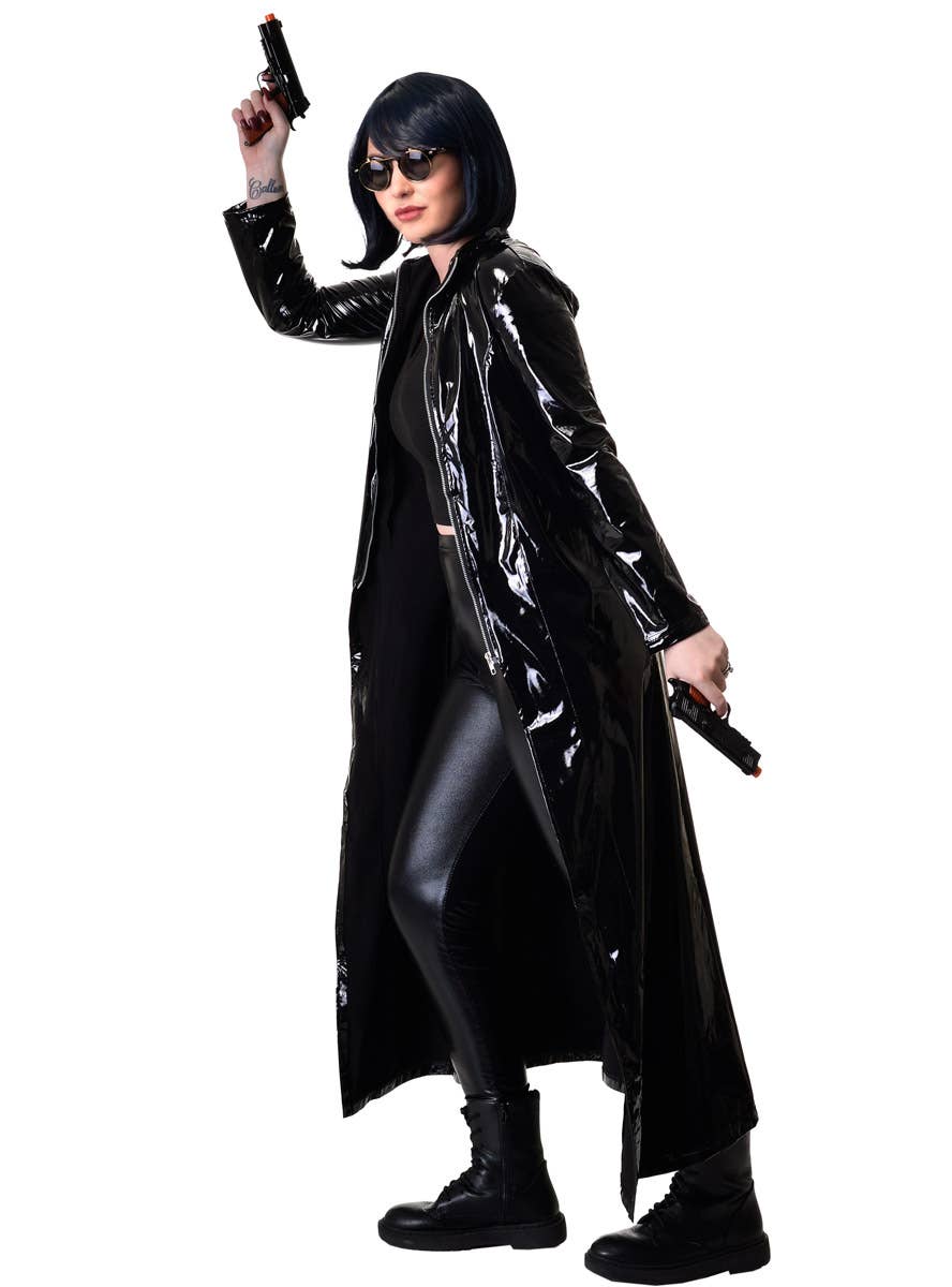 Womens Long Black Vinyl Matrix Costume Jacket
