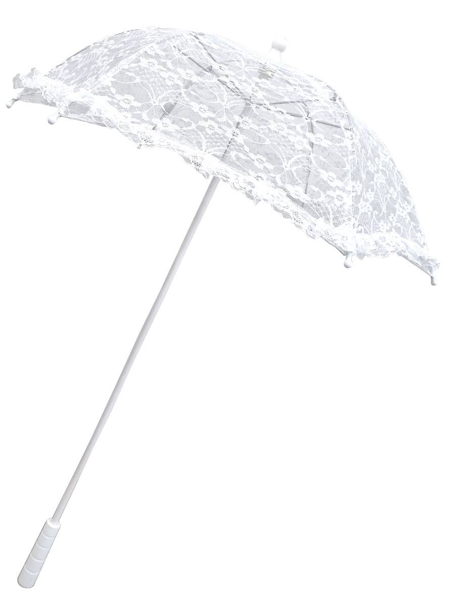 White Ruffle Lace Victorian Parasol | White Parasol Costume Accessory