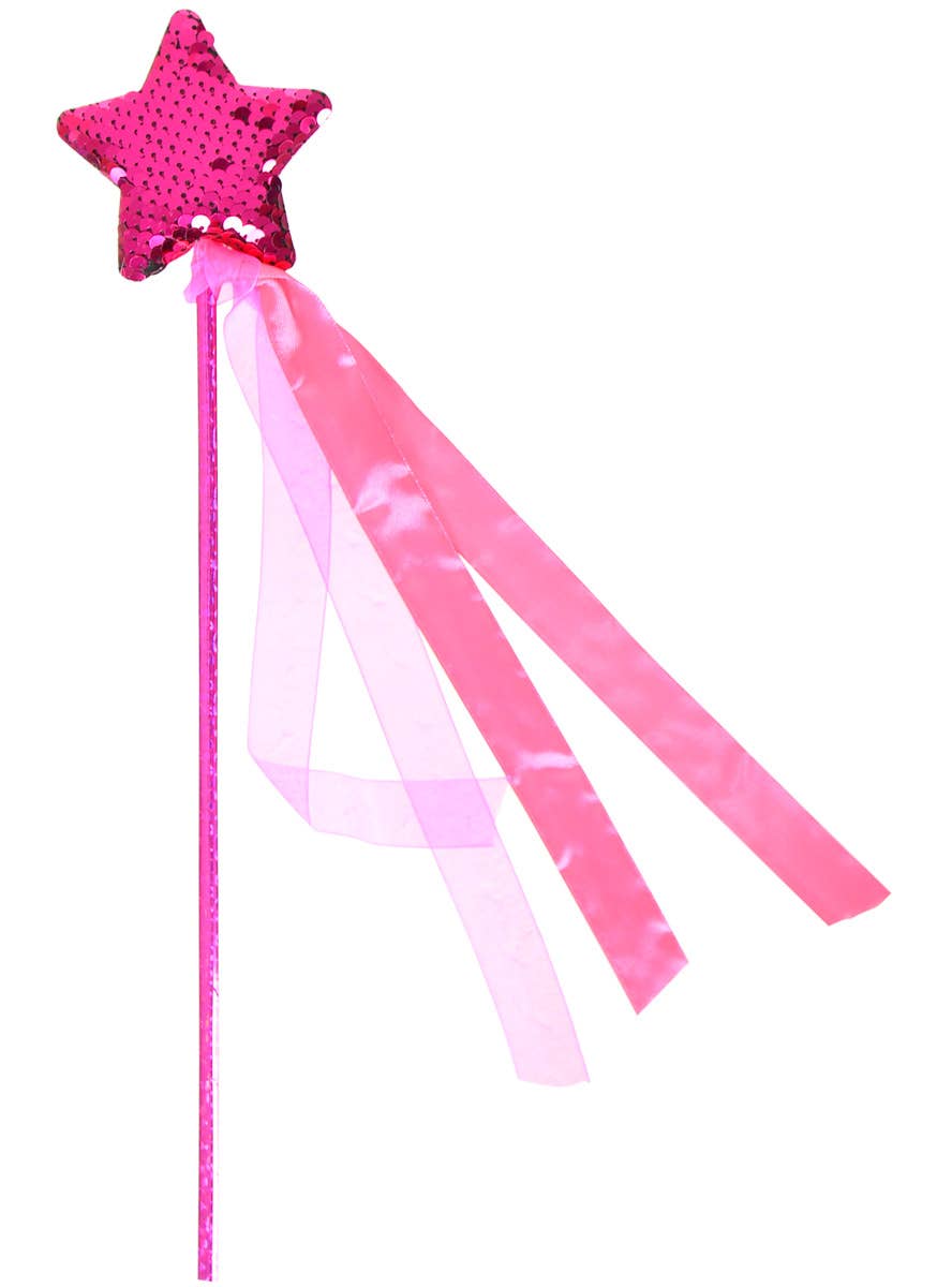 Pink Sequinned Star Magic Wand with Ribbons