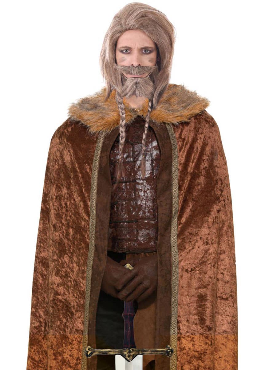 Fur Trimmed Brown Velvet Medieval Costume Cloak