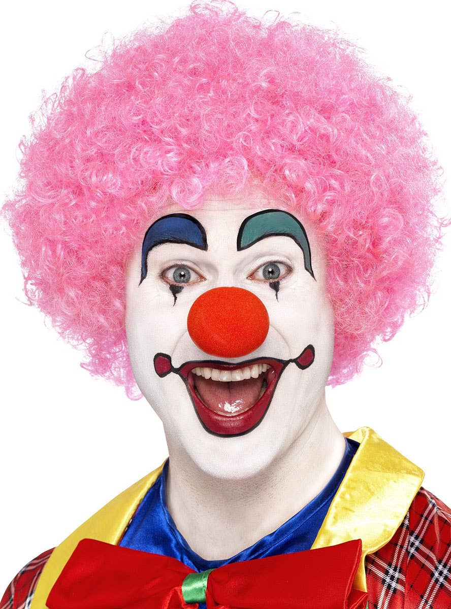 Mens Bright Pink Clown Afro Costume Wig