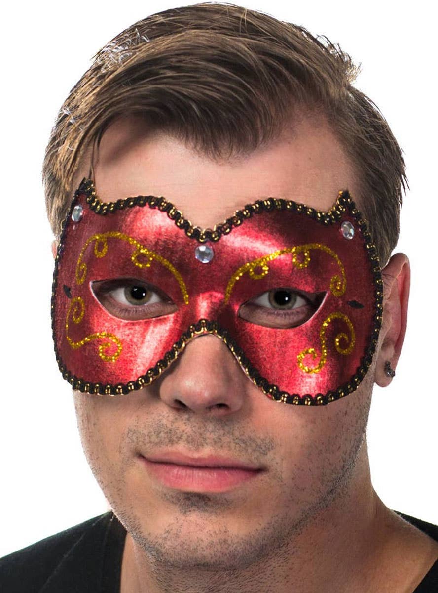 Mens Red and Gold Vinyl Masquerade Mask
