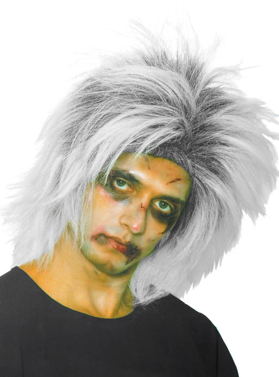 Mens White Messy Spiked Zombie Costume Wig