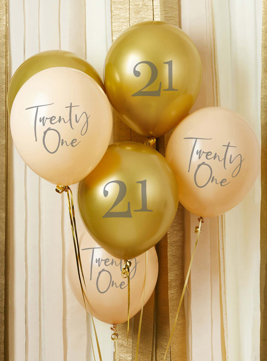 6 Pack Gold And Cream 21st Balloons | Birthday Balloons