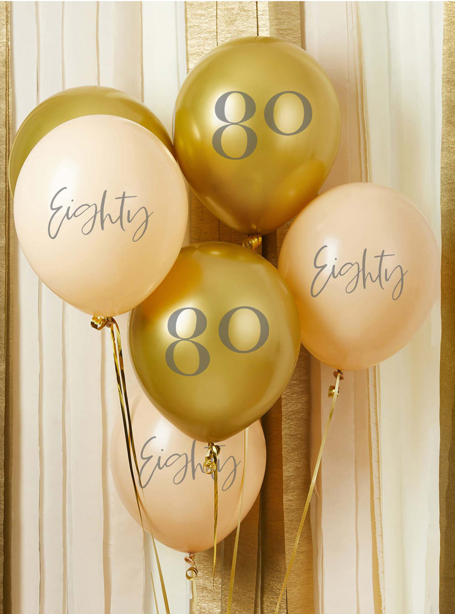 6 Pack Gold And Cream 80th Balloons | Birthday Balloons
