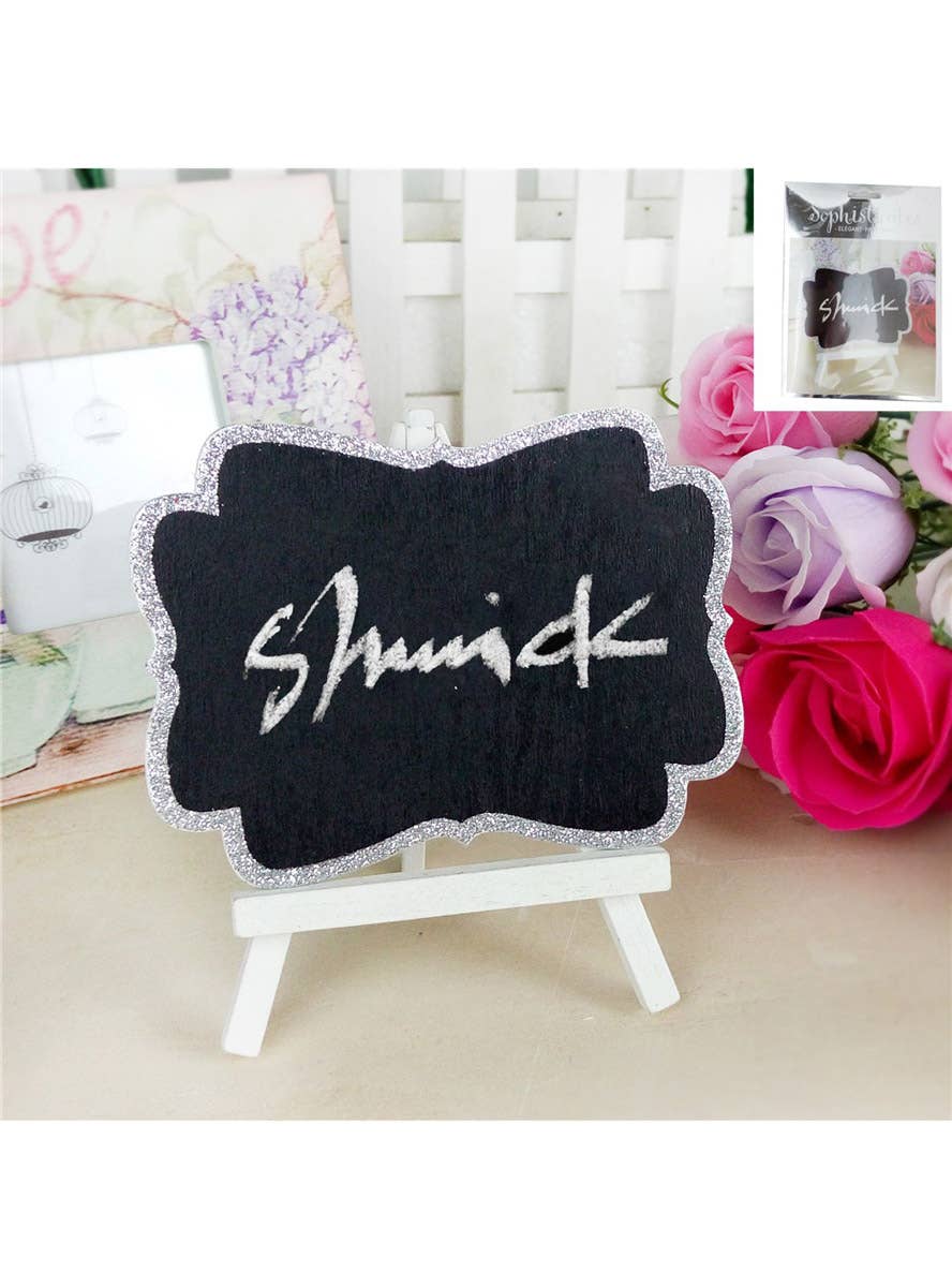 Mini Silver Glitter Framed Table Chalkboard