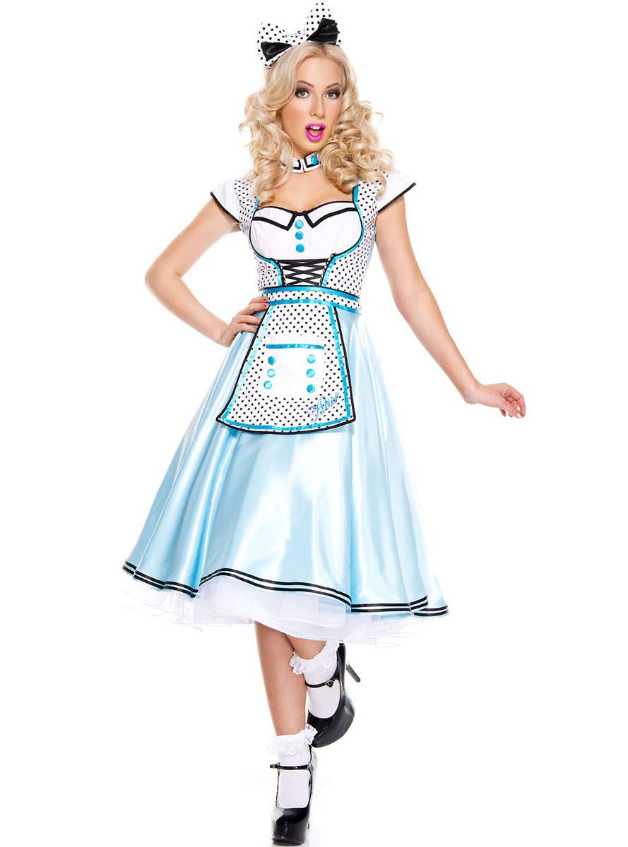 Mid Length Blue Satin Alice Costume Womens Wonderland Alice Costume