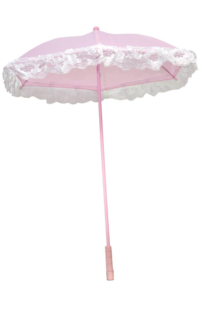 Victorian Pink Parasol Accessory | Pink & White Lace Costume Umbrella