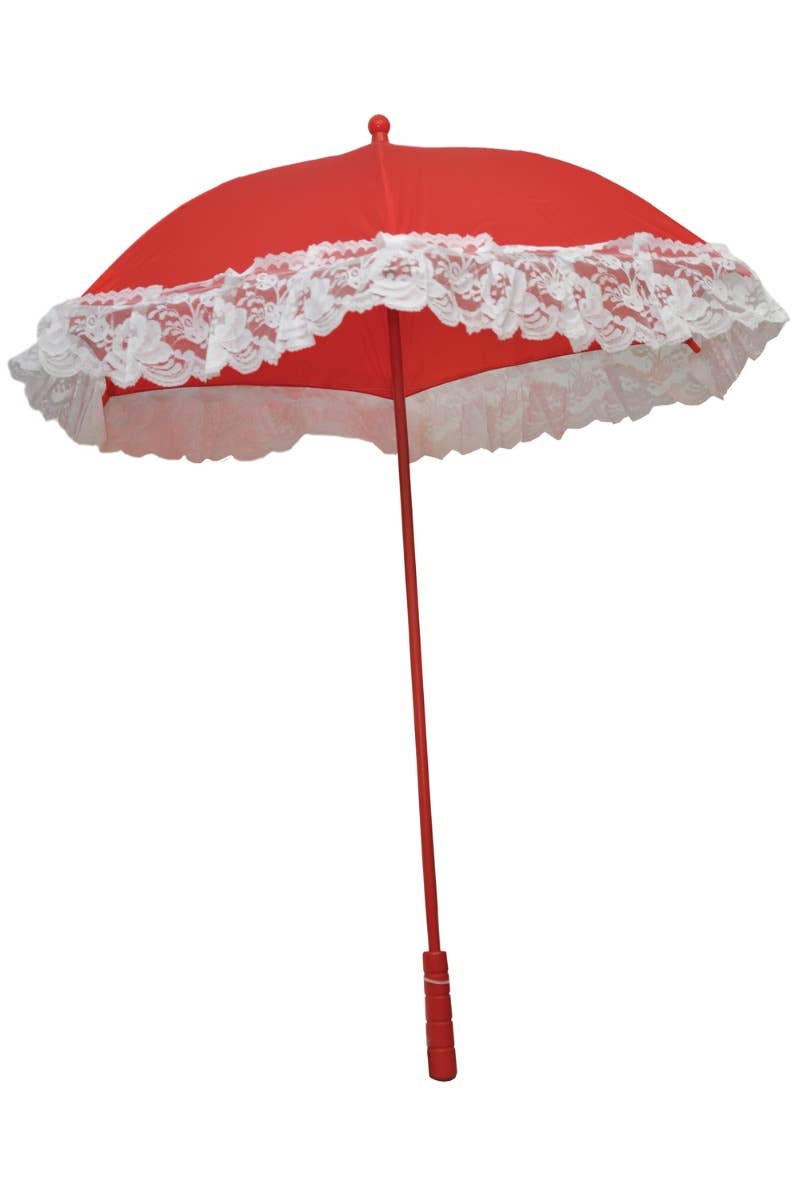 Victorian Red Lace Parasol | Red & White Umbrella Costume Accessory