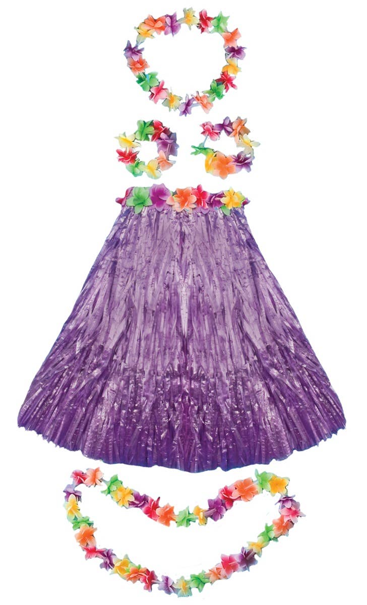 Womens Purple Hula Skirt | Womens Purple Hawaiian Fancy Dress Costume Kit
