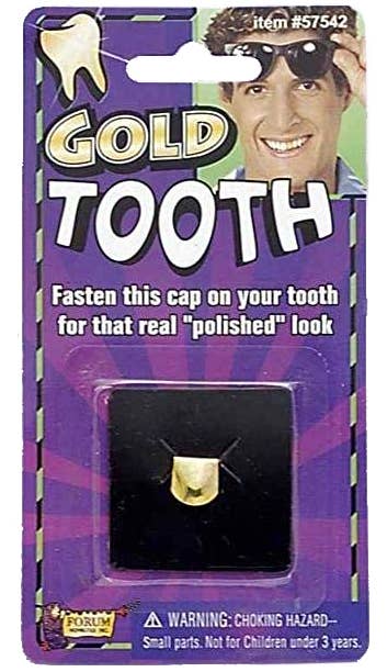 Fake Gold Tooth Cap Costume Accessory | Novelty Gold Metal Tooth Cap