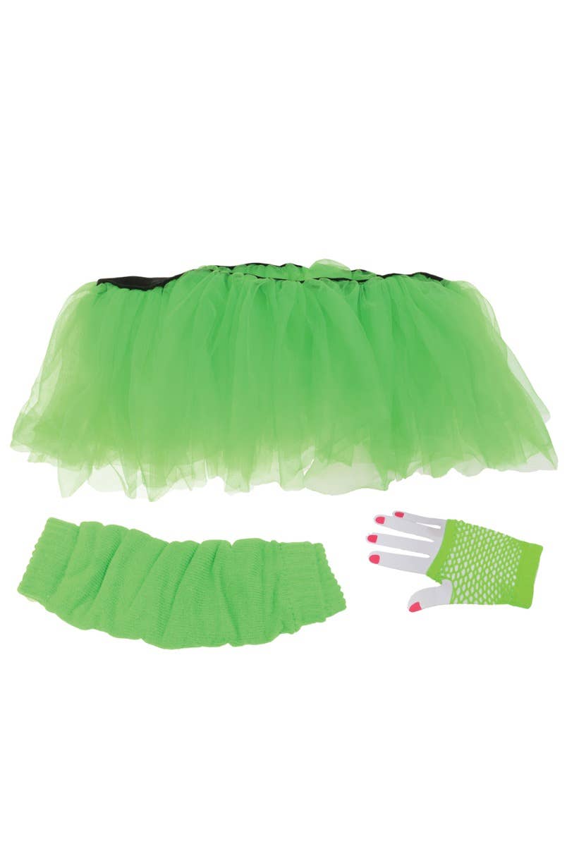 Womens 80s Costume Kit | Bright Green 1980s Costume Accessory Set