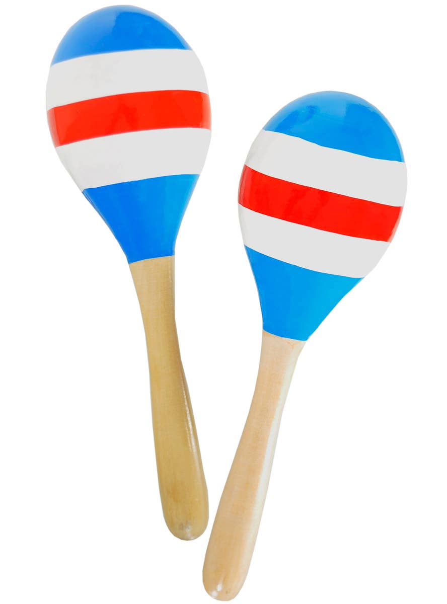 Red White and Blue Striped Wooden Maracas