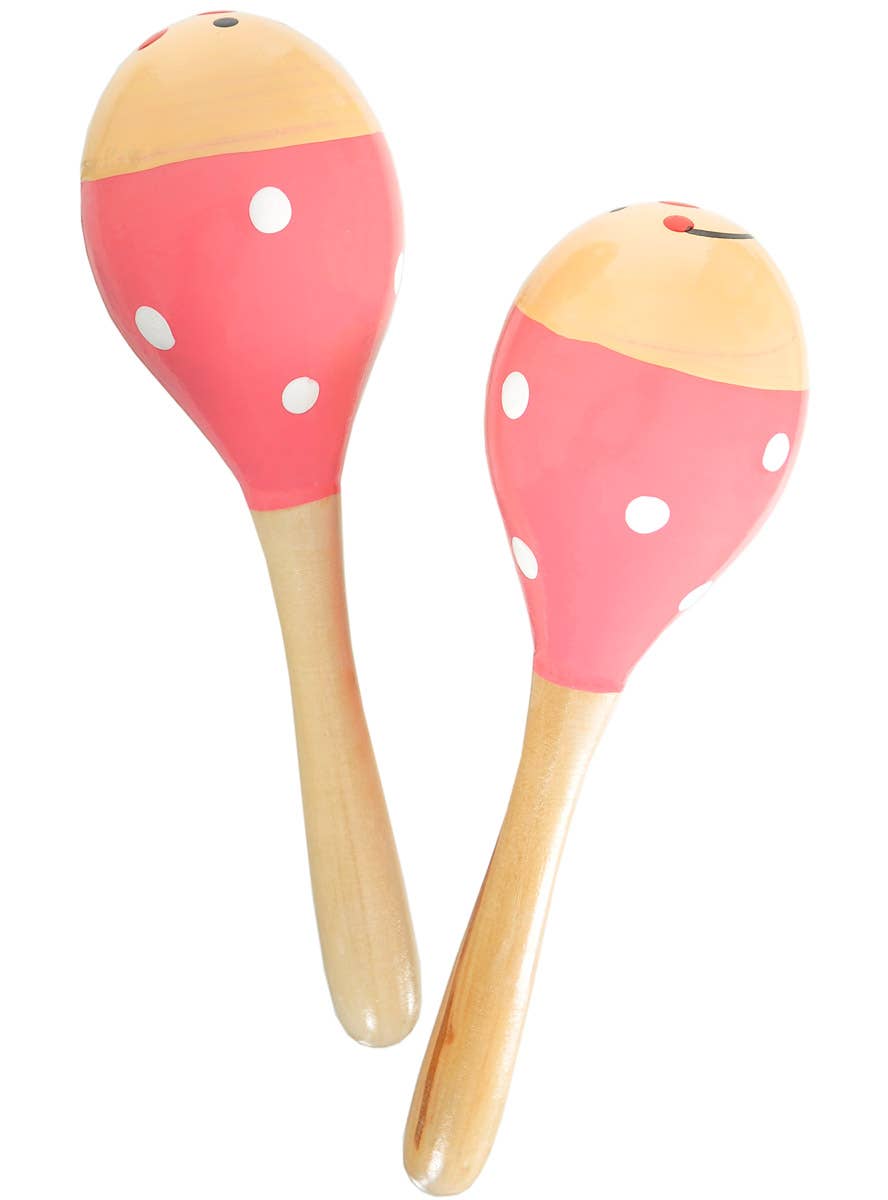 2 Pack Cute Pink Polka Dot Wooden Maracas