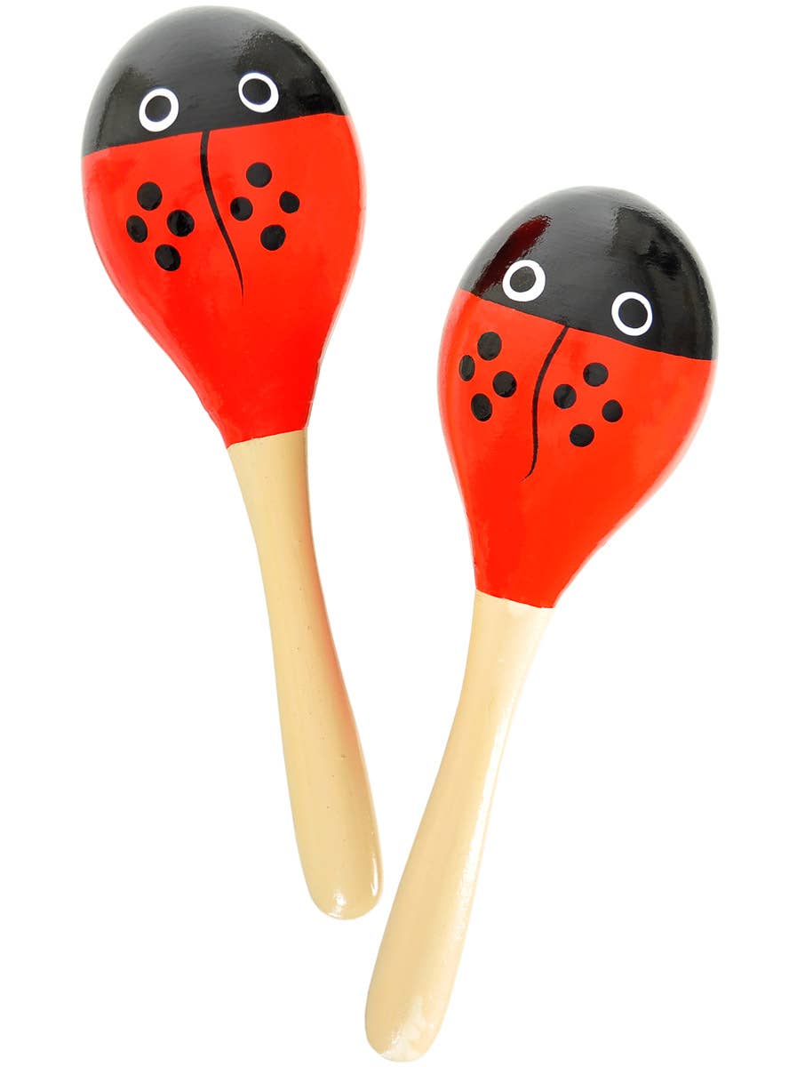 2 Pack Red Ladybug Print Wooden Maracas Set