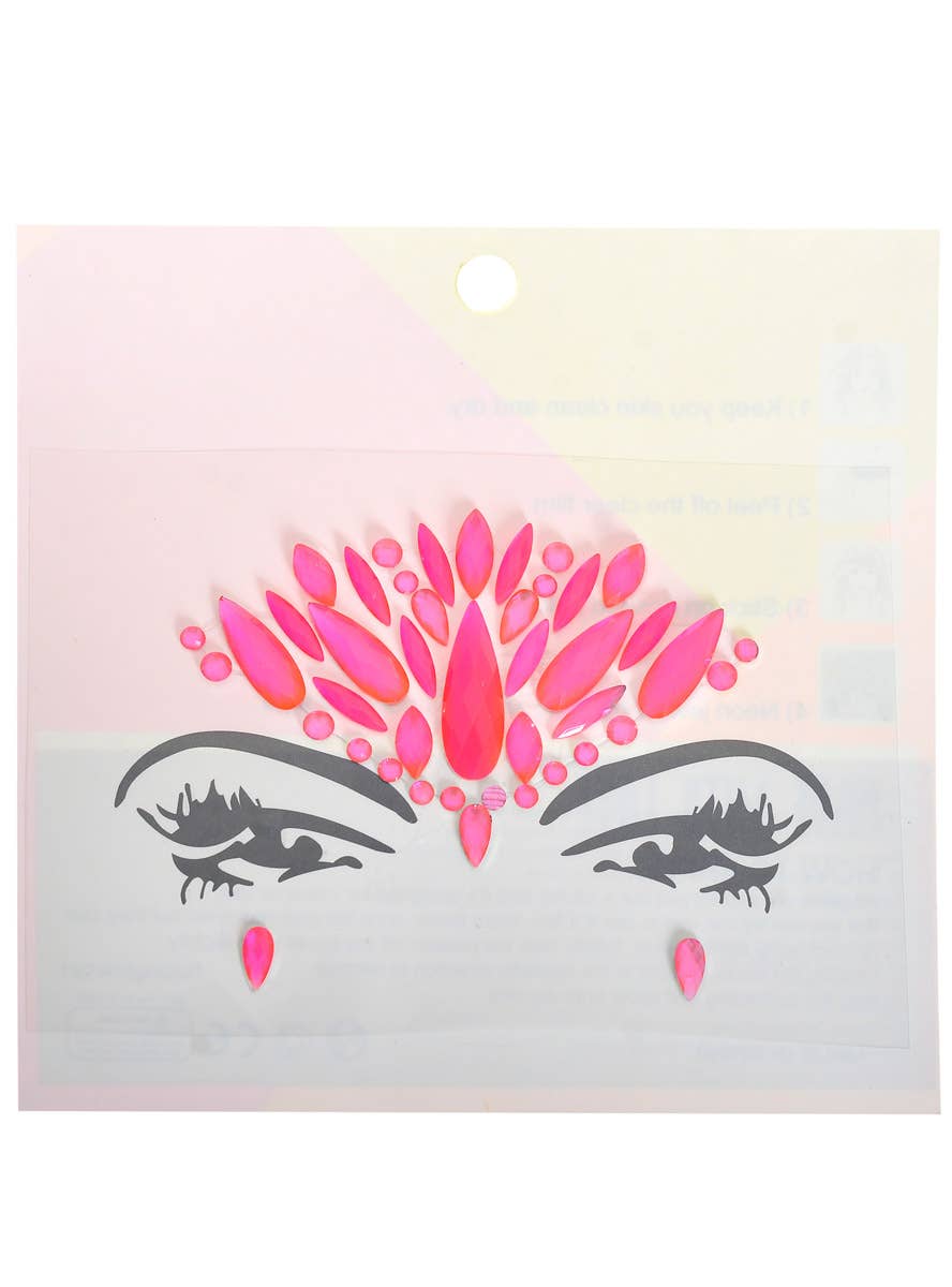 Fluro Pink UV Reactive Stick On Face Gems