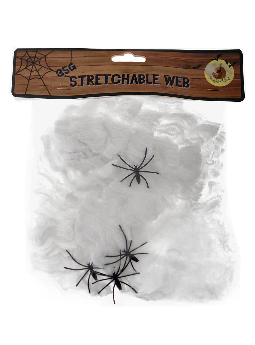 Stretchy White Spider Web and Spiders | Spider Web Halloween Decoration