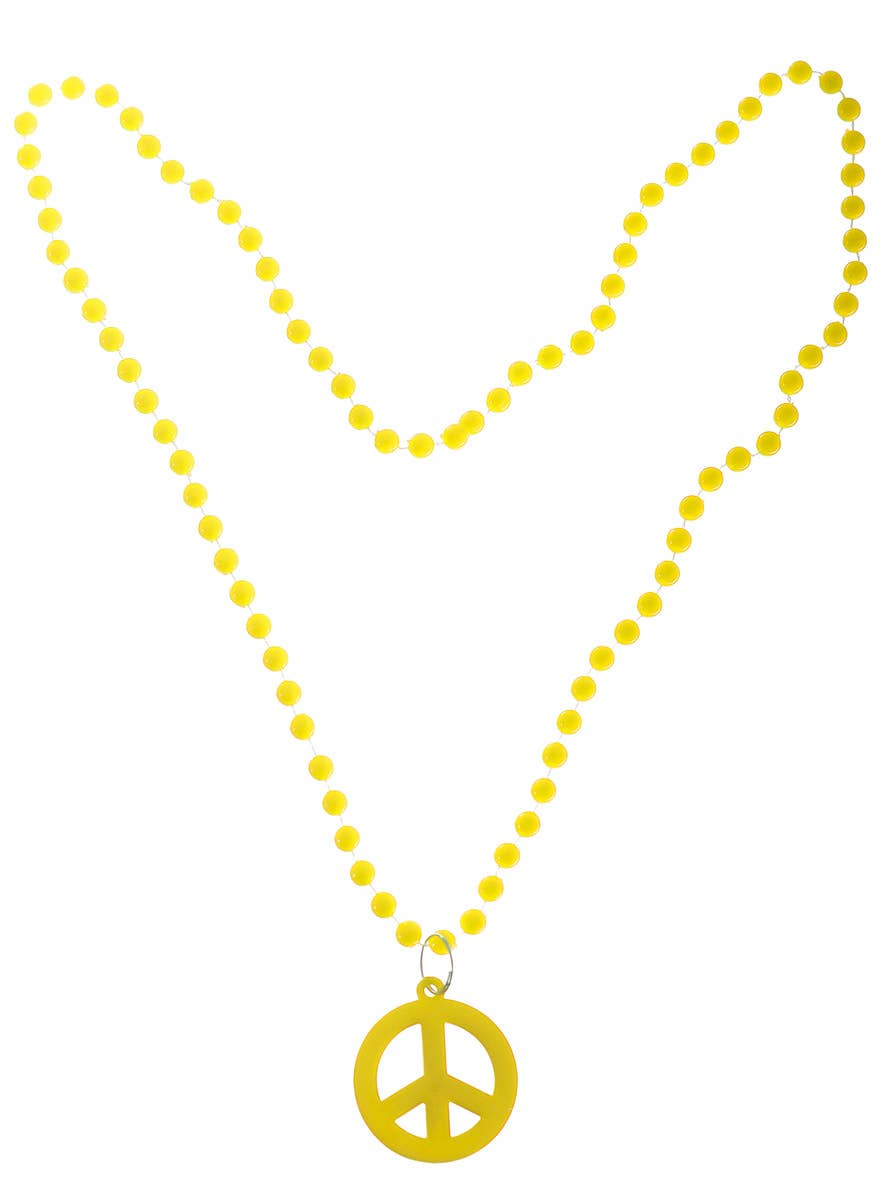 Beaded Yellow Peace Sign Necklace | 70s Hippie Costume Necklace