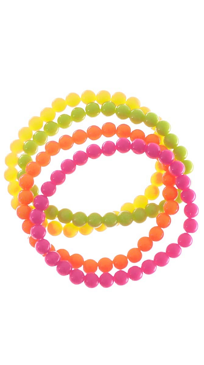1980s Neon Beaded Bracelets | Retro Style Neon Bangles Set of 4