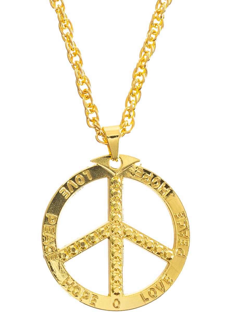 Gold Metal Peace Sign Costume Necklace | Peace Sign Hippie Necklace