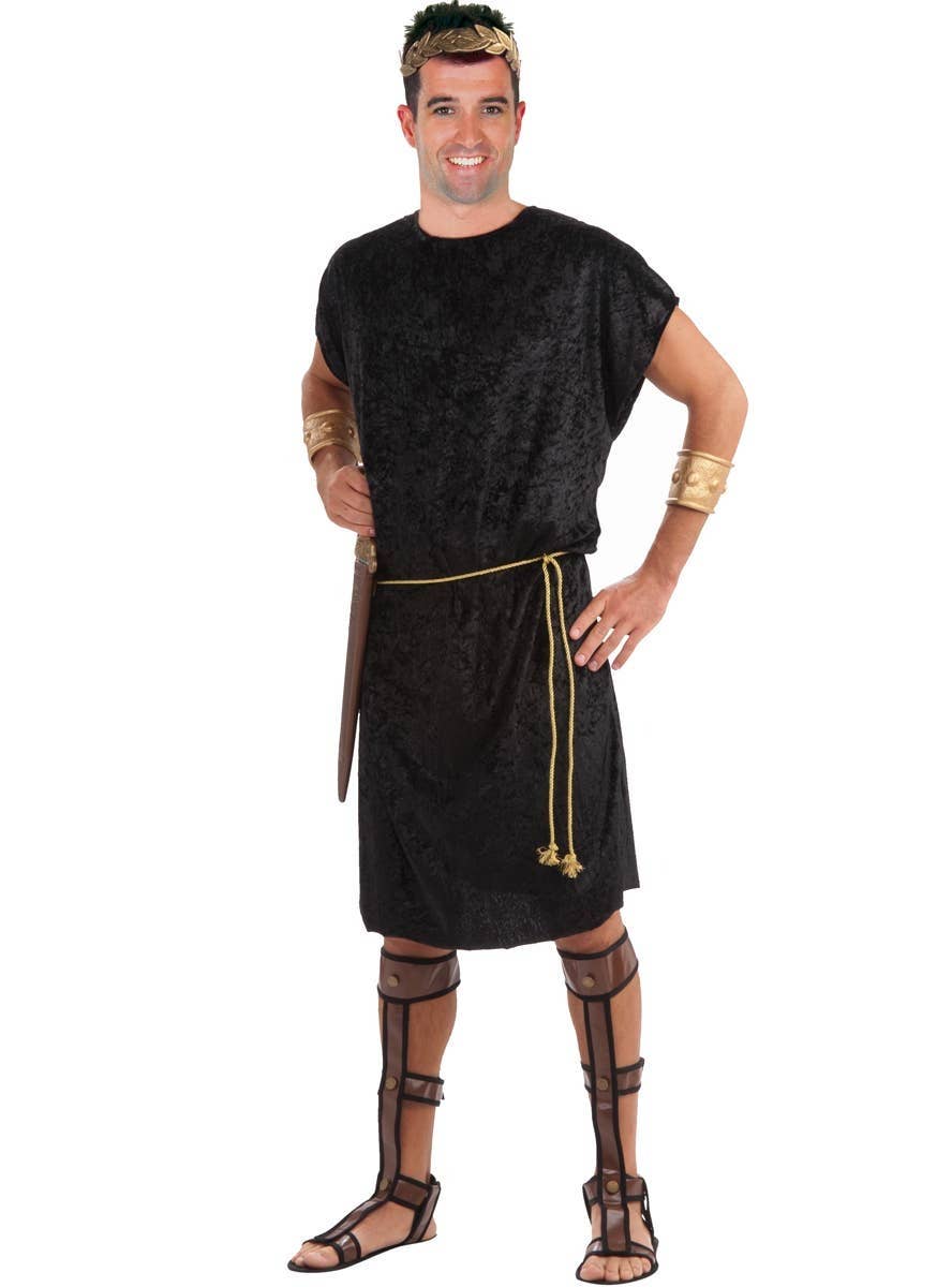 Plus Size Mens Black Velvet Roman Toga Costume