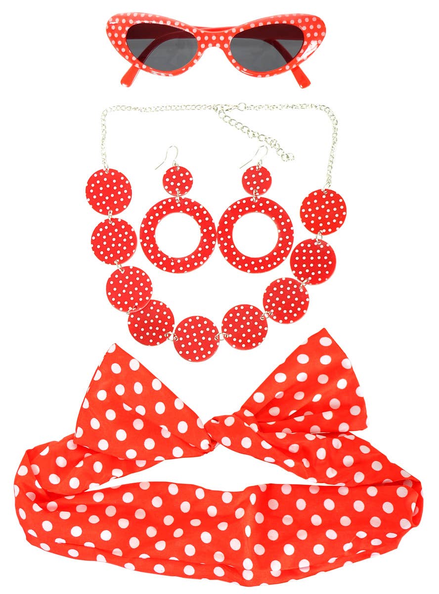 5 Piece Red Polka Dot 1950s Accessory Kit