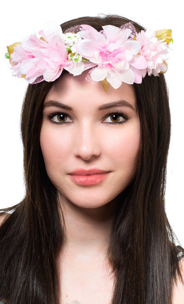 Pink Flower Head Garland | Womens Pink Flower Crown Accessory