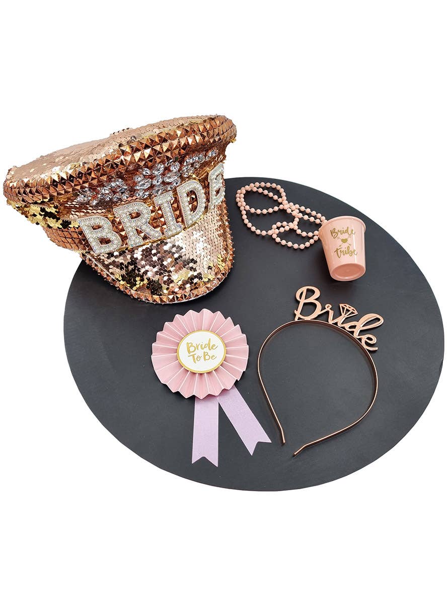 Rose Gold Sequinned Bride Hat | Deluxe Rose Gold Hen's Night Visor Hat