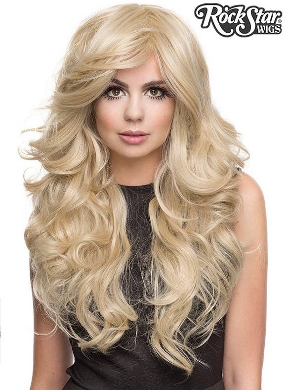 Womens Blonde Farrah Fawcett Wig | Long Blonde Curly Fashion Wig