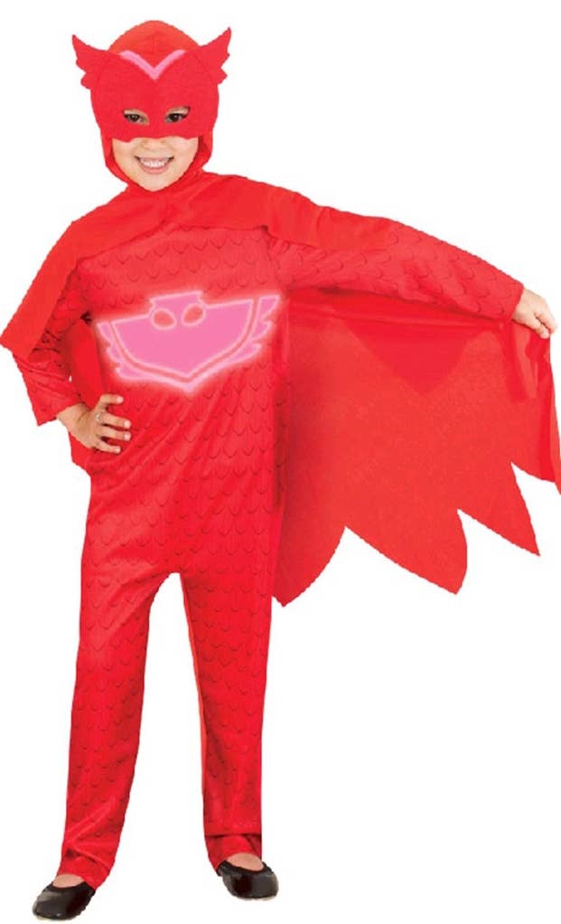 Kids Owlette Glow in the Dark Costume | Girls Red PJ Masks Costume