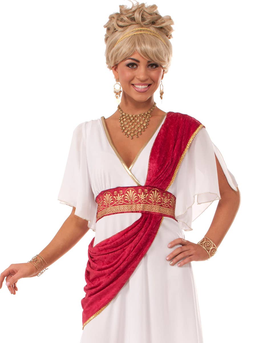Womens Toga Costume Red And White Roman Empress Party Costume