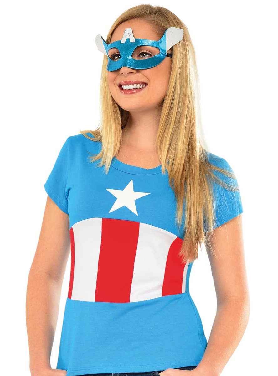 Superhero Costume Shirt And Mask Captain American Womens Costume