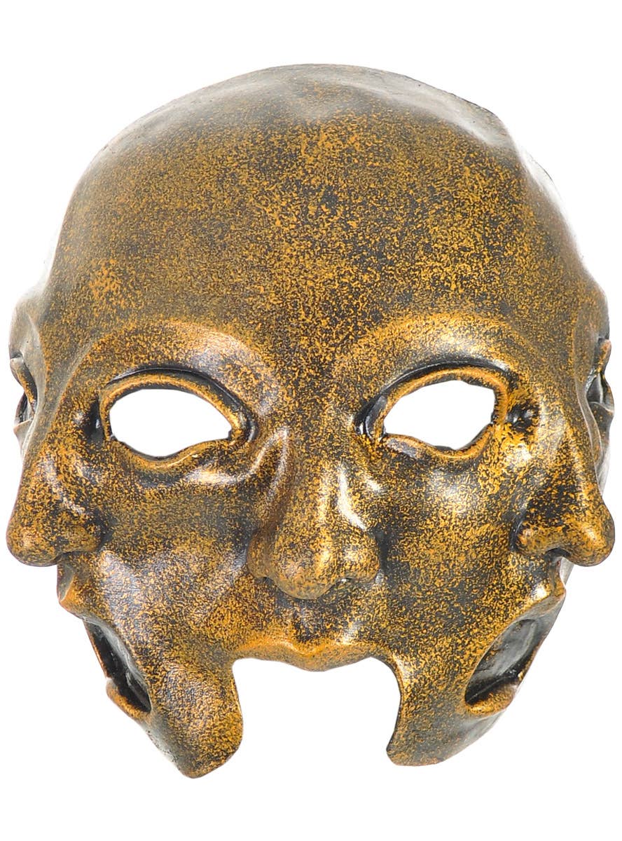 Gold Latex Creepy 3 Face Halloween Costume Mask