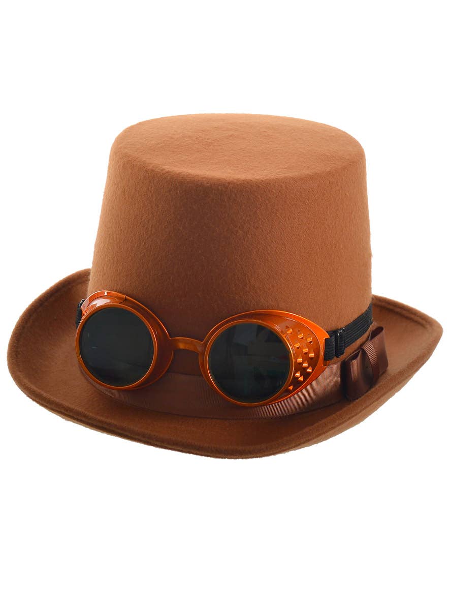 Brown Steampunk Tall Top Hat with Goggles
