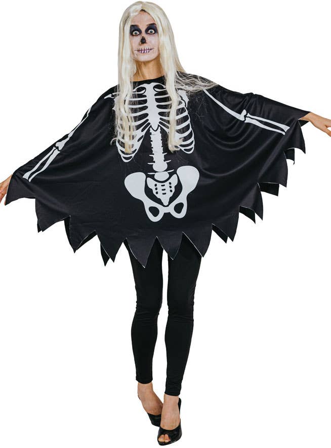 Womens Skeleton Print Poncho Halloween Costume