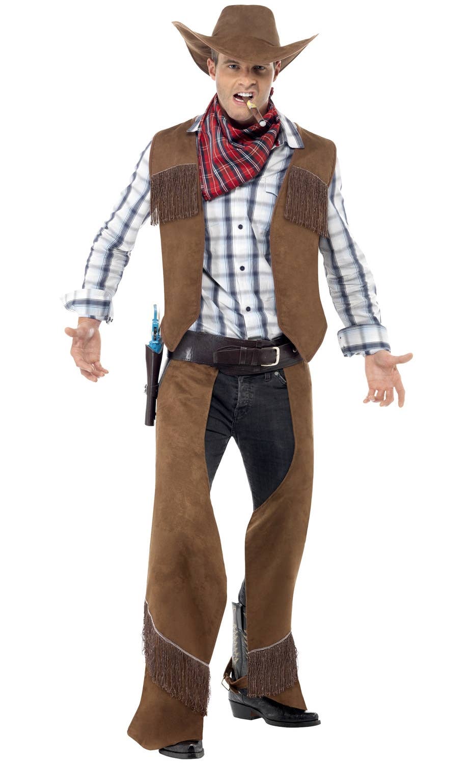 Brown Fringed Outlaw Cowboy Costume | Cowboy Mens Dress Up Outfit