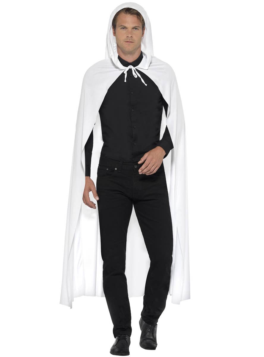 Mens White Hooded Cape | Womens Long White Cloak Costume Accessory