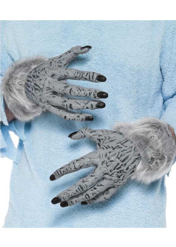 Hairy Grey Werewolf Hands | Horror Werewolf Costume Hands