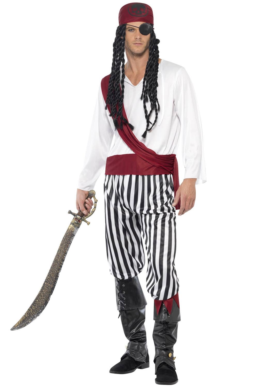 Black and White Striped Pirate Costume | Mens Scallywag Pirate Outfit